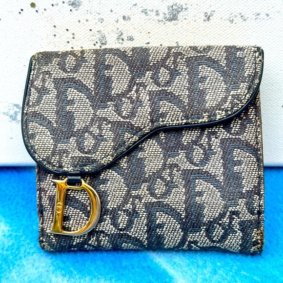Dior | Bags | Christian Dior Blue Oblique Jacquard Saddle Wallet | Poshmark